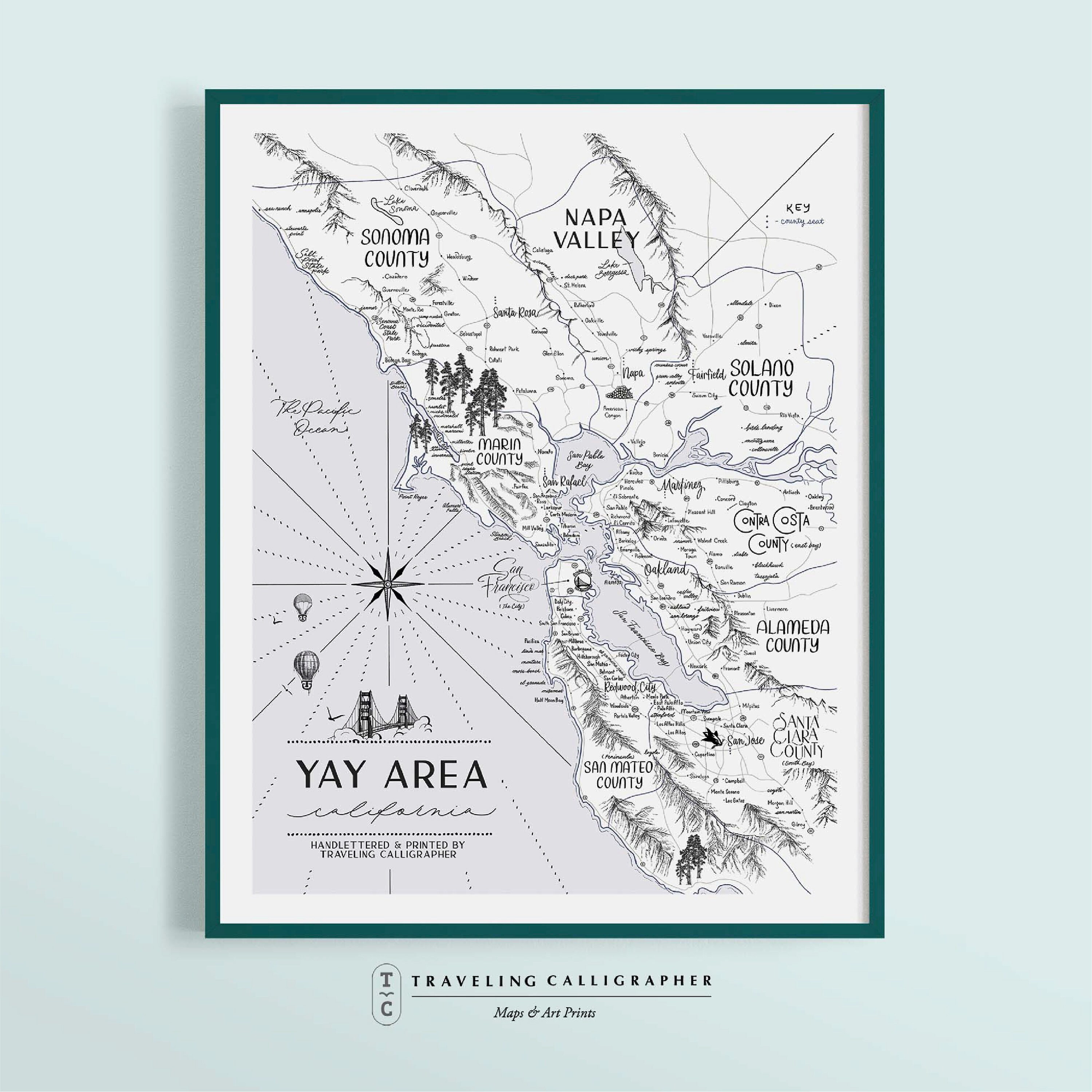 Bay Area Map Print - Yay Area - San Francisco Map - San Jose - Map of ...