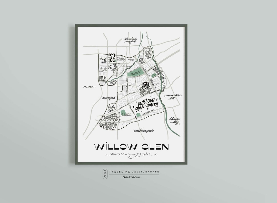 Willow Glen Map Print | San Jose California Neighborhood Art Print ...