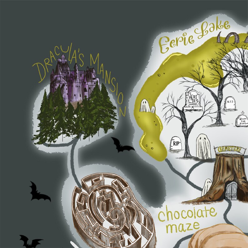 Halloween Town Map Spooky Map Autumn Decor Halloween - Etsy