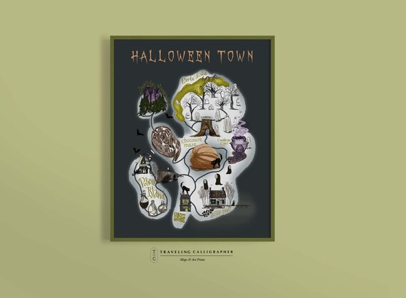 Halloween Town Map Spooky Map Autumn Decor Halloween - Etsy