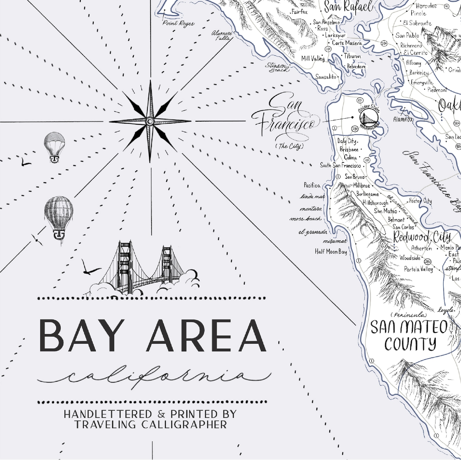 Bay Area Map Print Yay Area San Francisco Map San Jose - Etsy