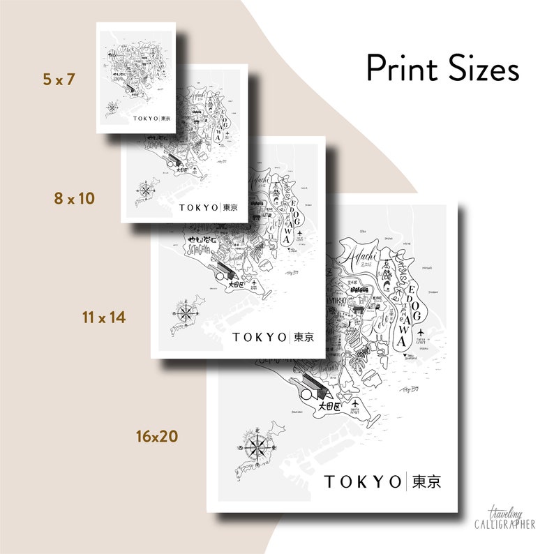 Tokyo, Japan Illustrated Map Print - 23 Wards - Map of Tokyo - Tokyo ...