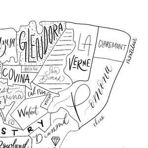 San Gabriel Valley Neighborhood Map Print - Handlettered - Map of SGV ...