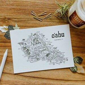 O'ahu, HI Illustrated Font Map Print - Oahu- Map of Oahu - Oahu Map ...