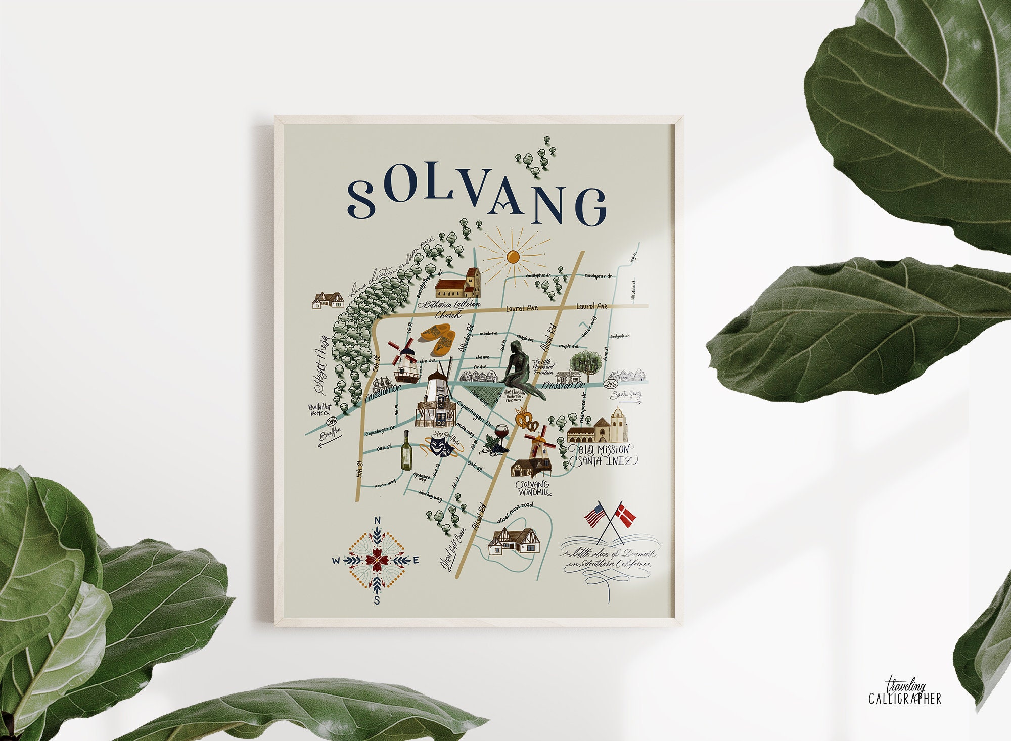 Solvang California Illustrated Map Print Map of Solvang | Etsy
