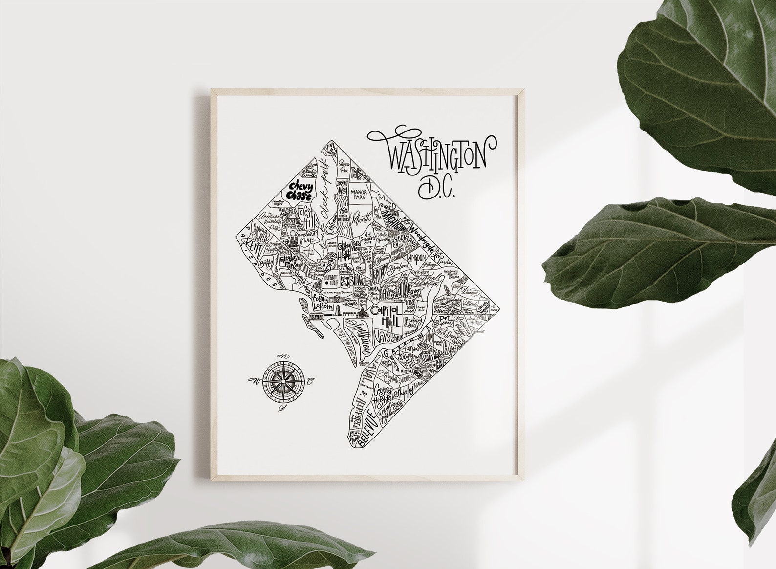 Washington D.C. Neighborhood Map Print Handlettered Map of - Etsy