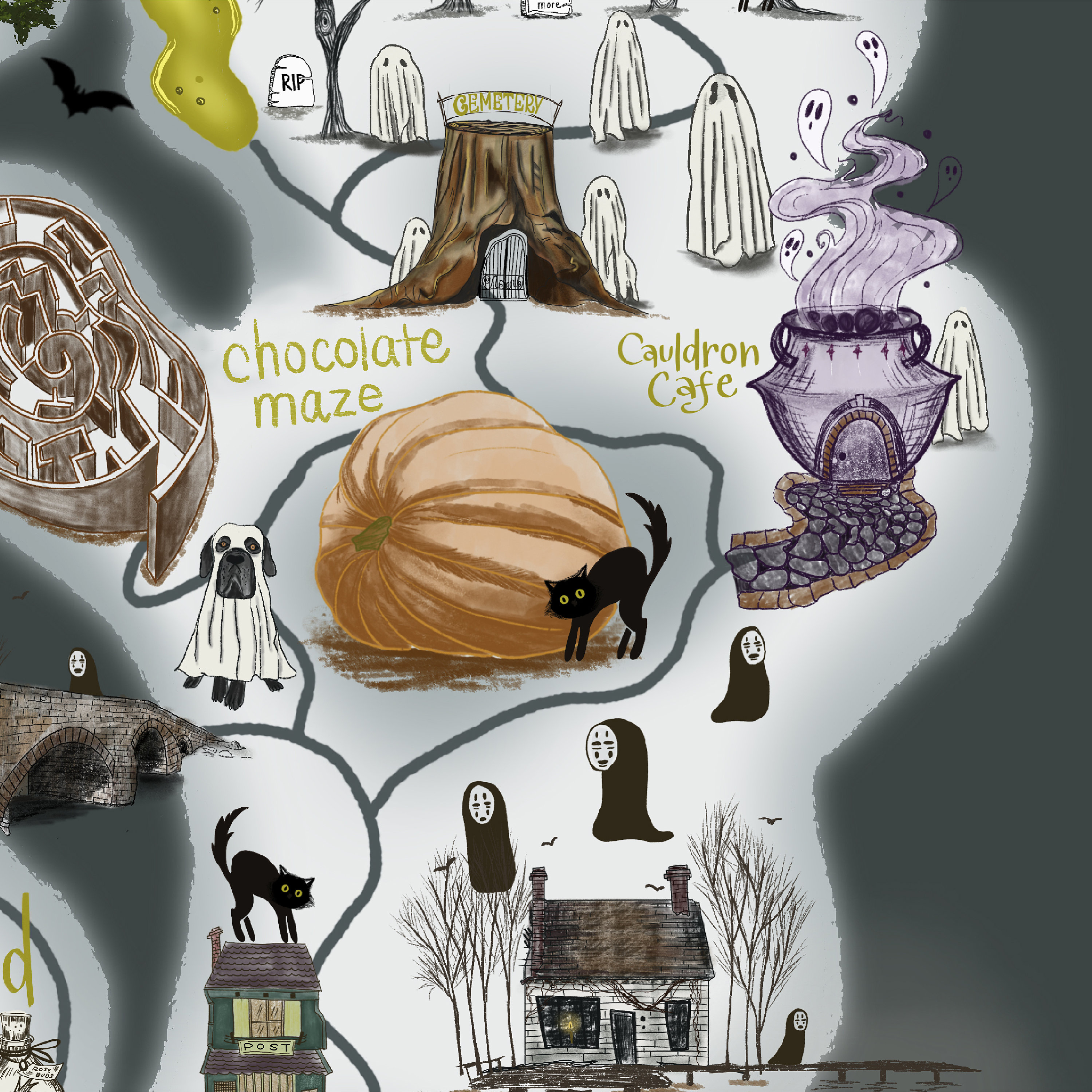 Halloween Town Map Spooky Map Autumn Decor Halloween - Etsy UK