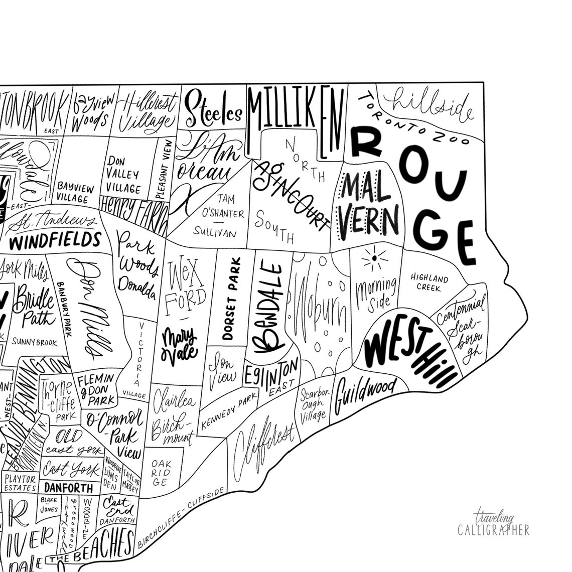 Toronto Neighborhood Map Print Handlettered Map of Toronto - Etsy