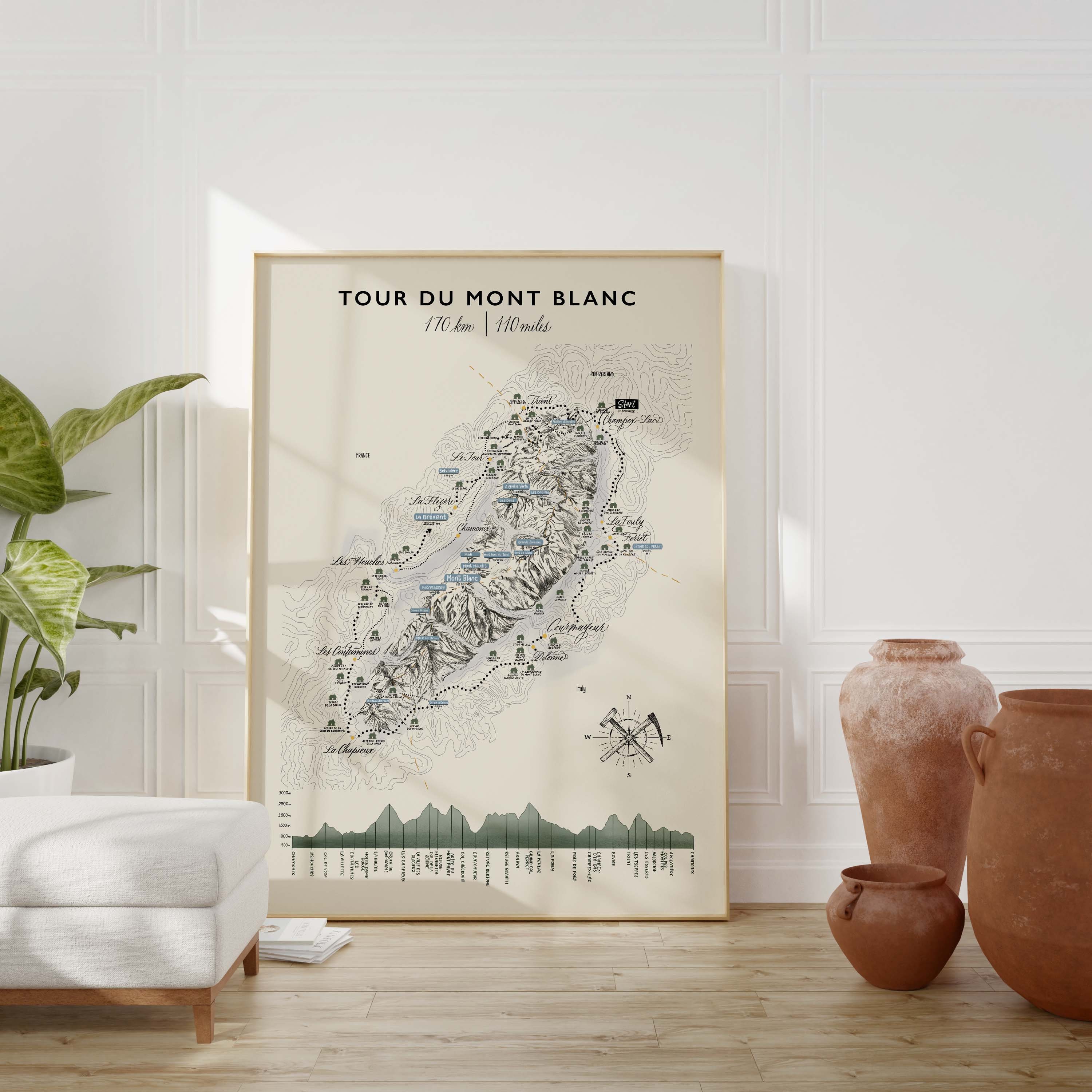 Tour Du Mont Blanc Trail Map Refugios TMB Map Mont Blanc - Etsy UK