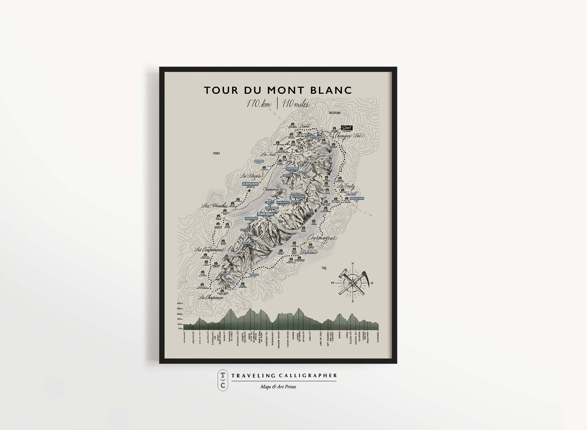 Tour Du Mont Blanc Trail Map Refugios TMB Map Mont Blanc - Etsy Hong Kong