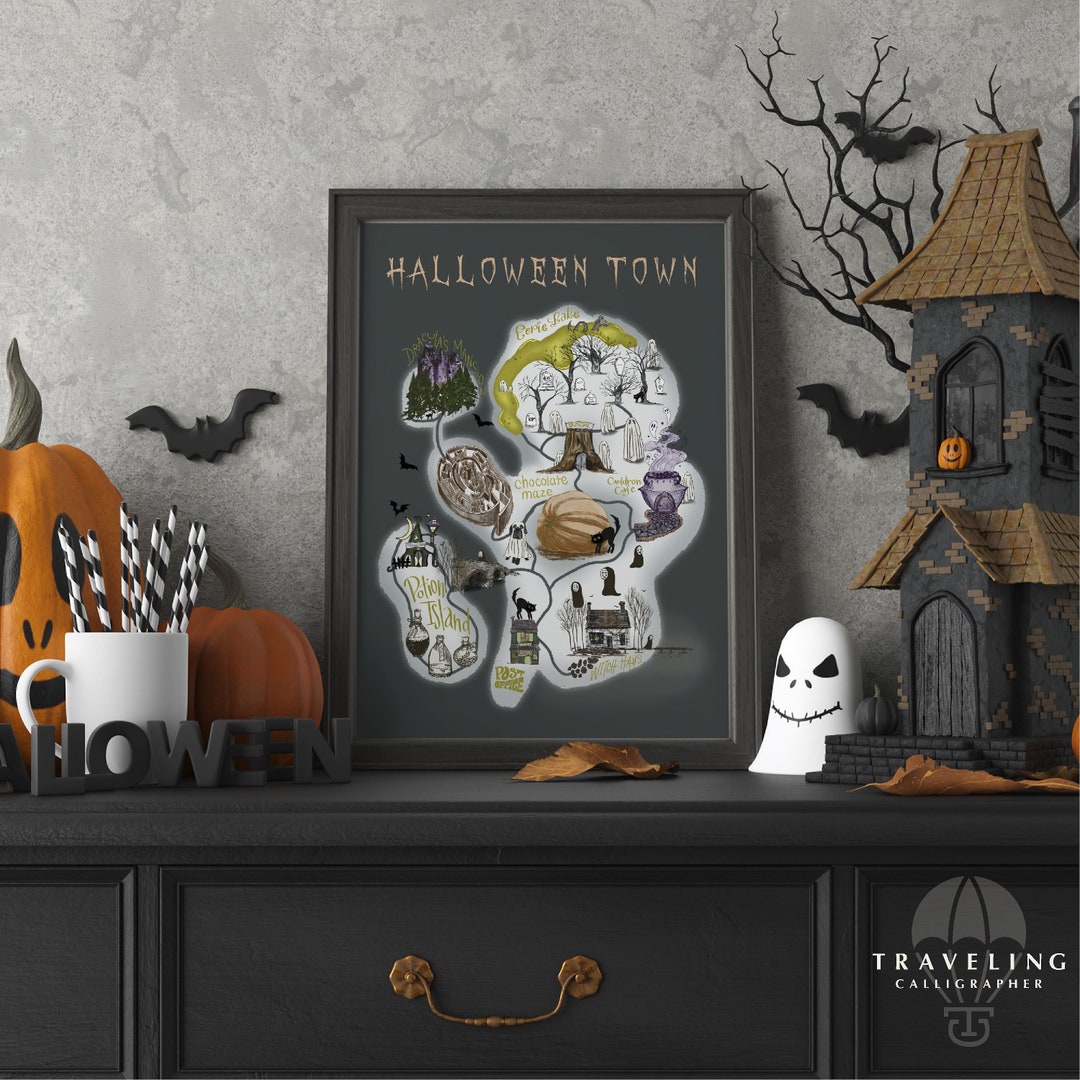 Halloween Town Map - Spooky Map - Autumn Decor - Halloween Decor ...