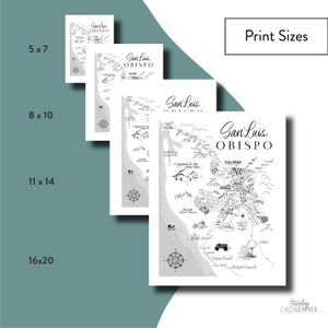 San Luis Obispo Neighborhood Map Print - Handlettered-map of SLO - SLO ...