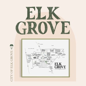 Elk Grove, California Neighborhood Map Print - Hand Lettered - Map of ...