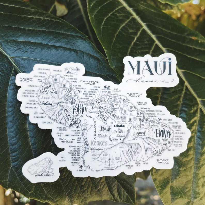 Maui Hawaii Map Sticker: Waterproof Vinyl Decal (4") - Etsy