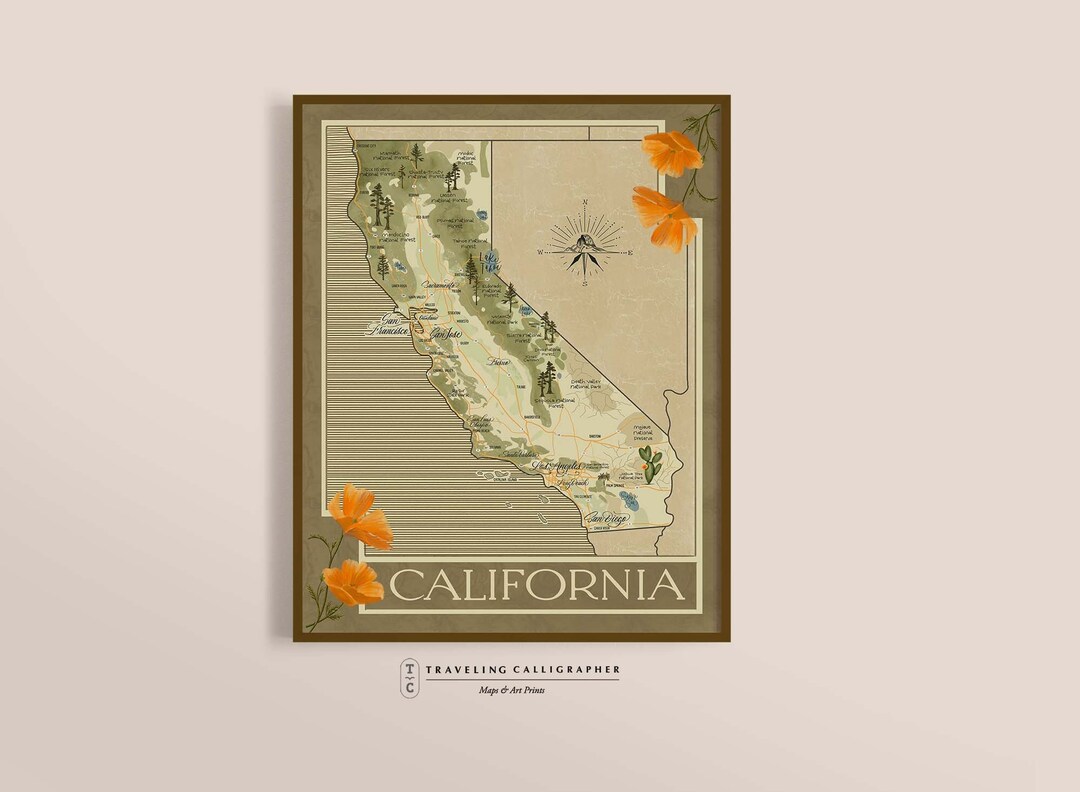California Map Print - National Parks - Map of California ...