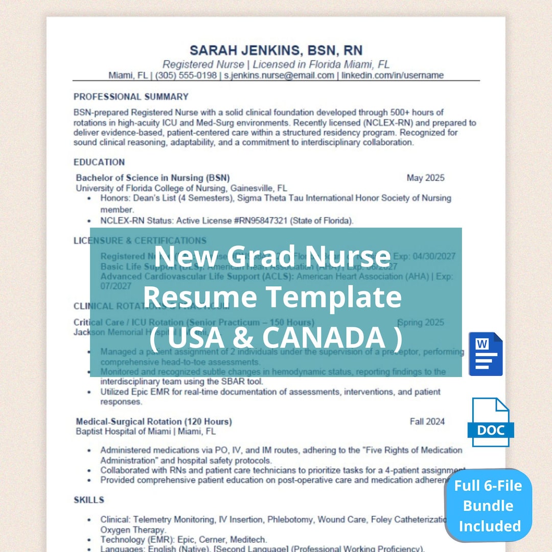 New Grad Nurse Resume Template | RN Cover Letter, Career Guide (6-file ...