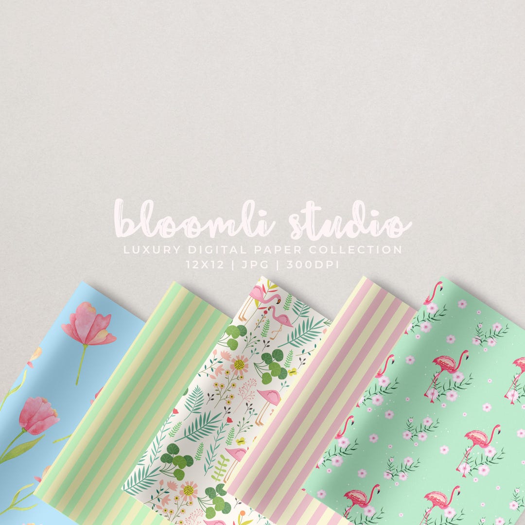 Flamingo Stripes Pink Digital Papers | 12x12 | Scrapbooking | Printable ...
