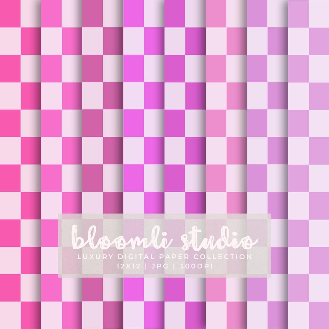 Pink Checkered Print Digital Papers | 12x12 Seamless Patterns ...