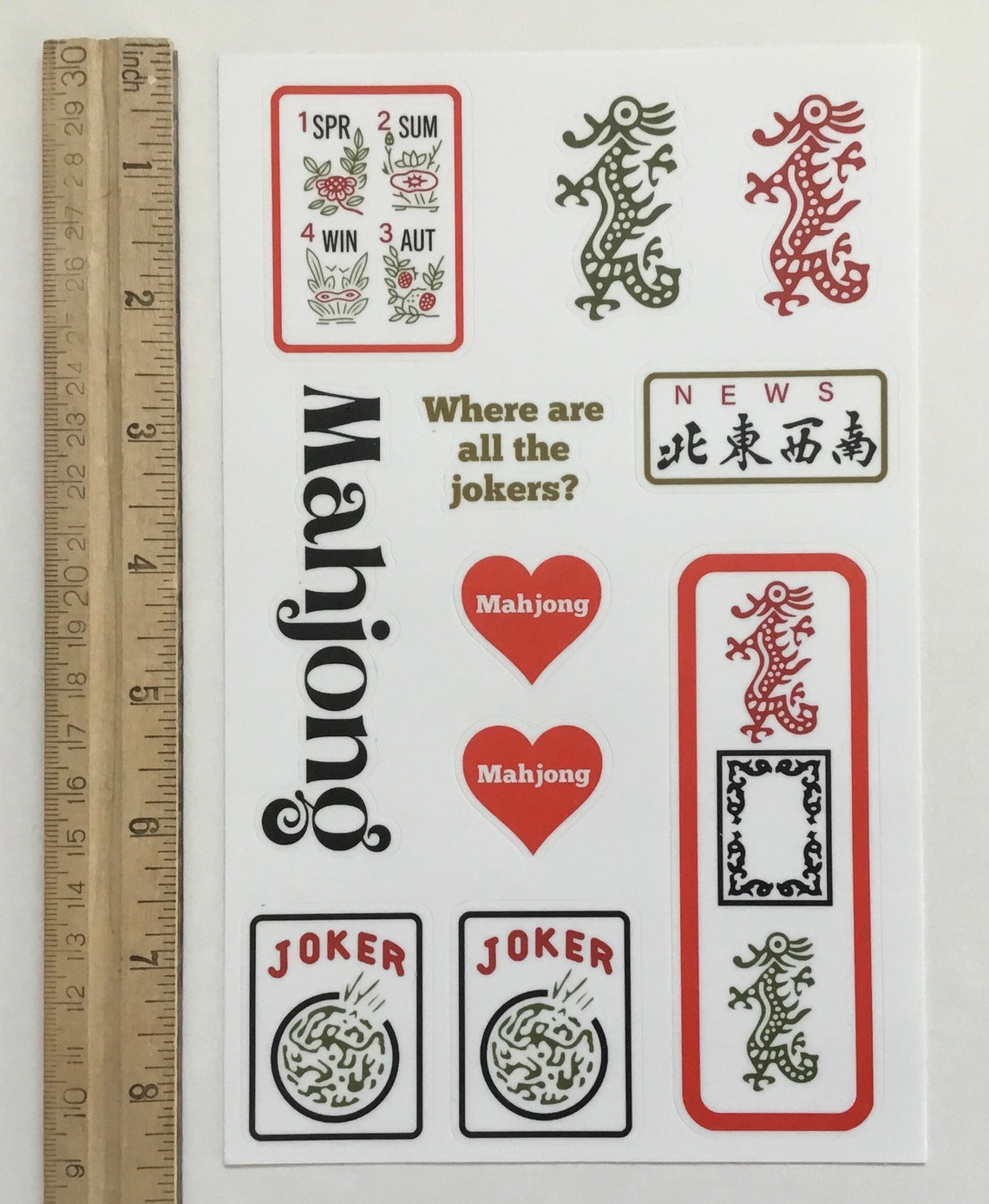 Mahjong Stickers Scrapbooking Party Decoration Favors Joker Mah Jongg ...