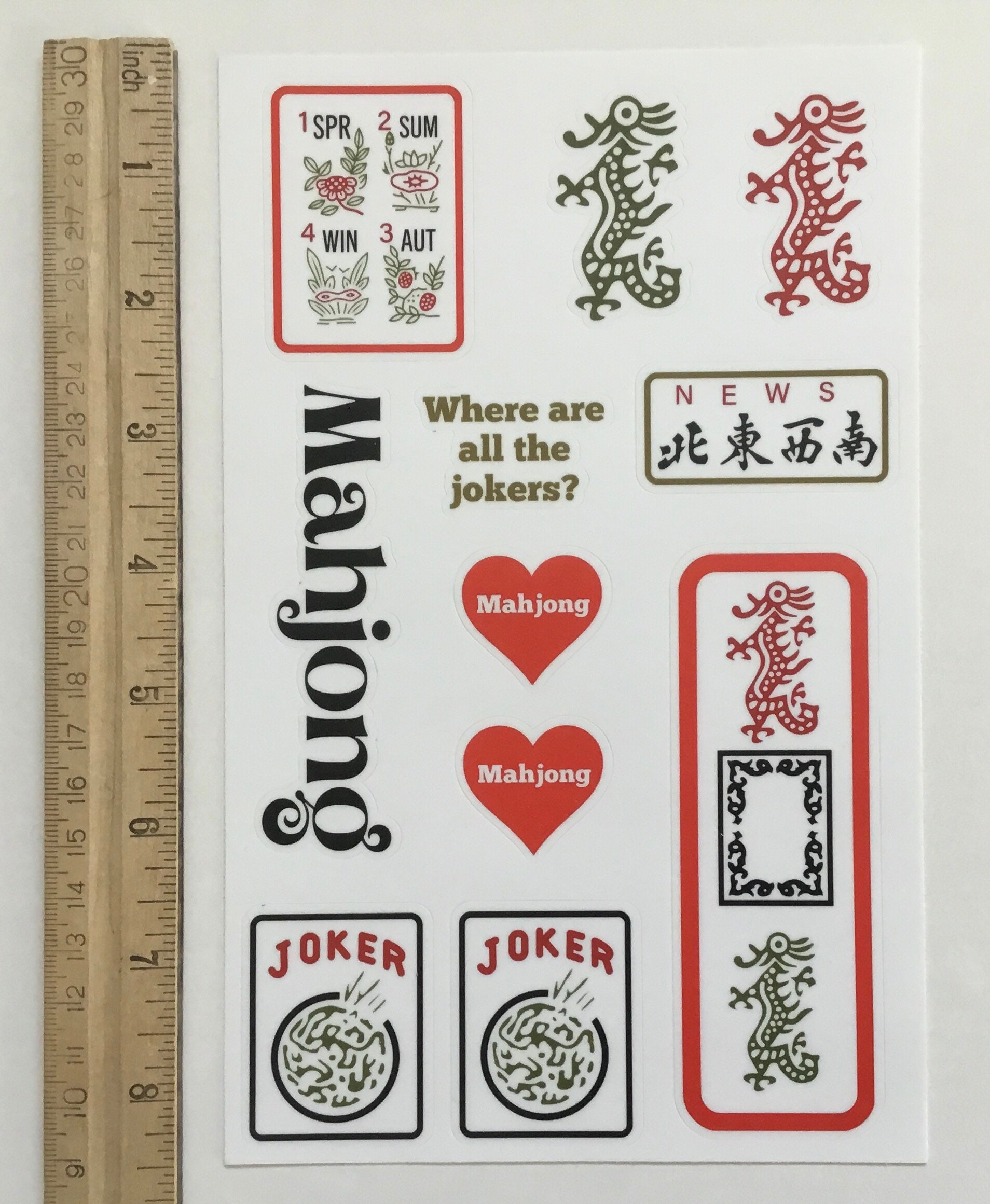 Mahjong Stickers Scrapbooking Party Decoration Favors Joker Mah Jongg ...