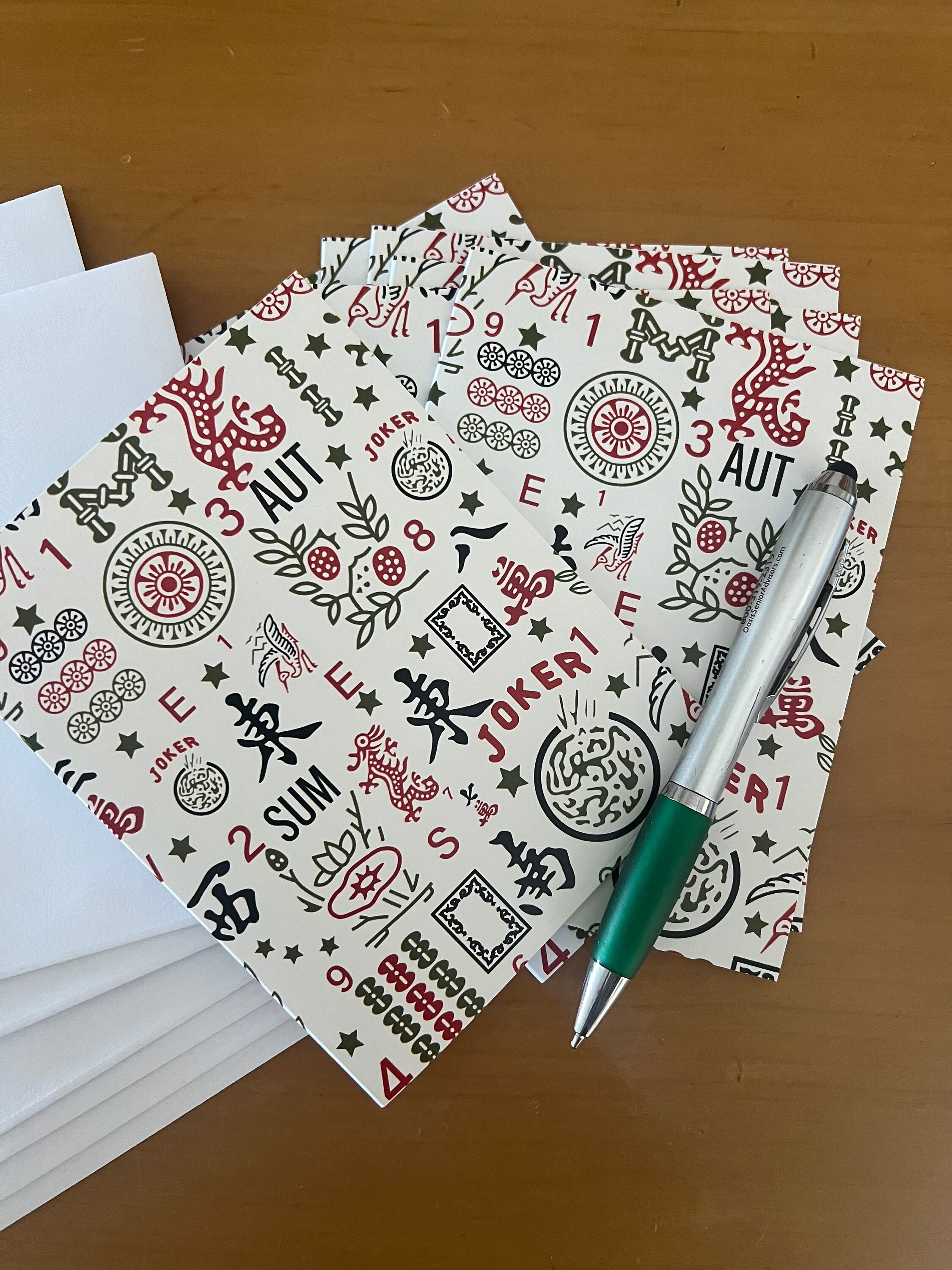 Mahjong Gift, Notecards Set of 8 With Envelopes Mah Jongg Greeting Card ...