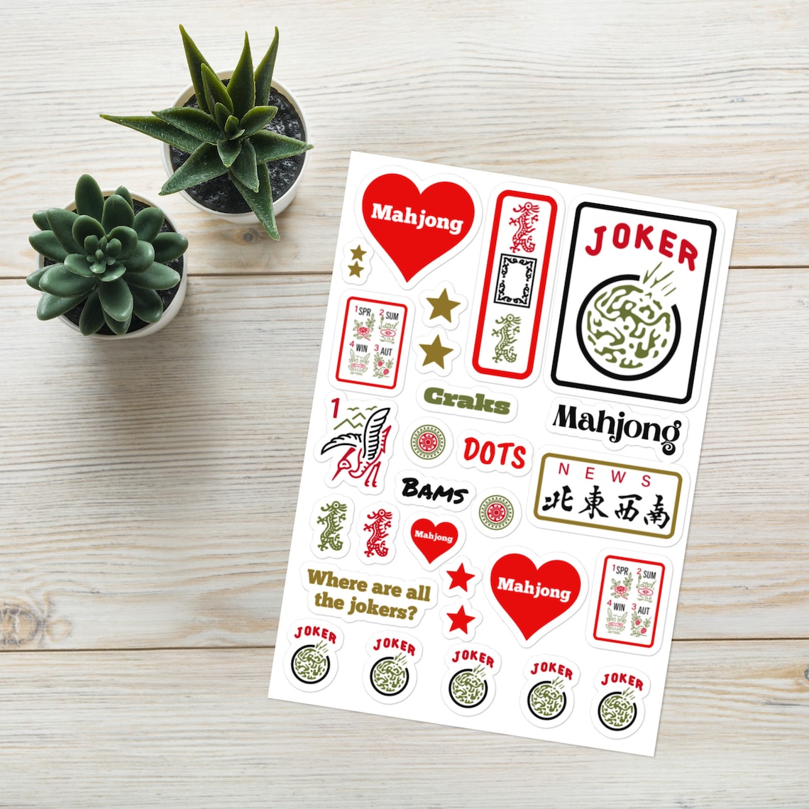 Mahjong Stickers Scrapbooking Party Decoration Favors Joker Mah Jongg ...