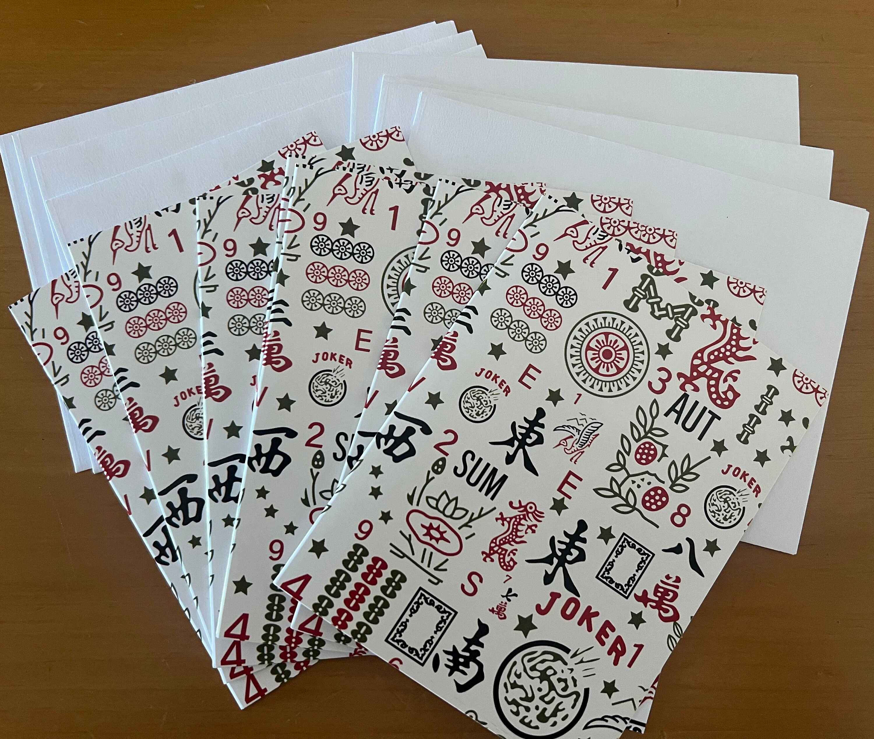 Mahjong Gift, Notecards Set of 8 With Envelopes Mah Jongg Greeting Card ...