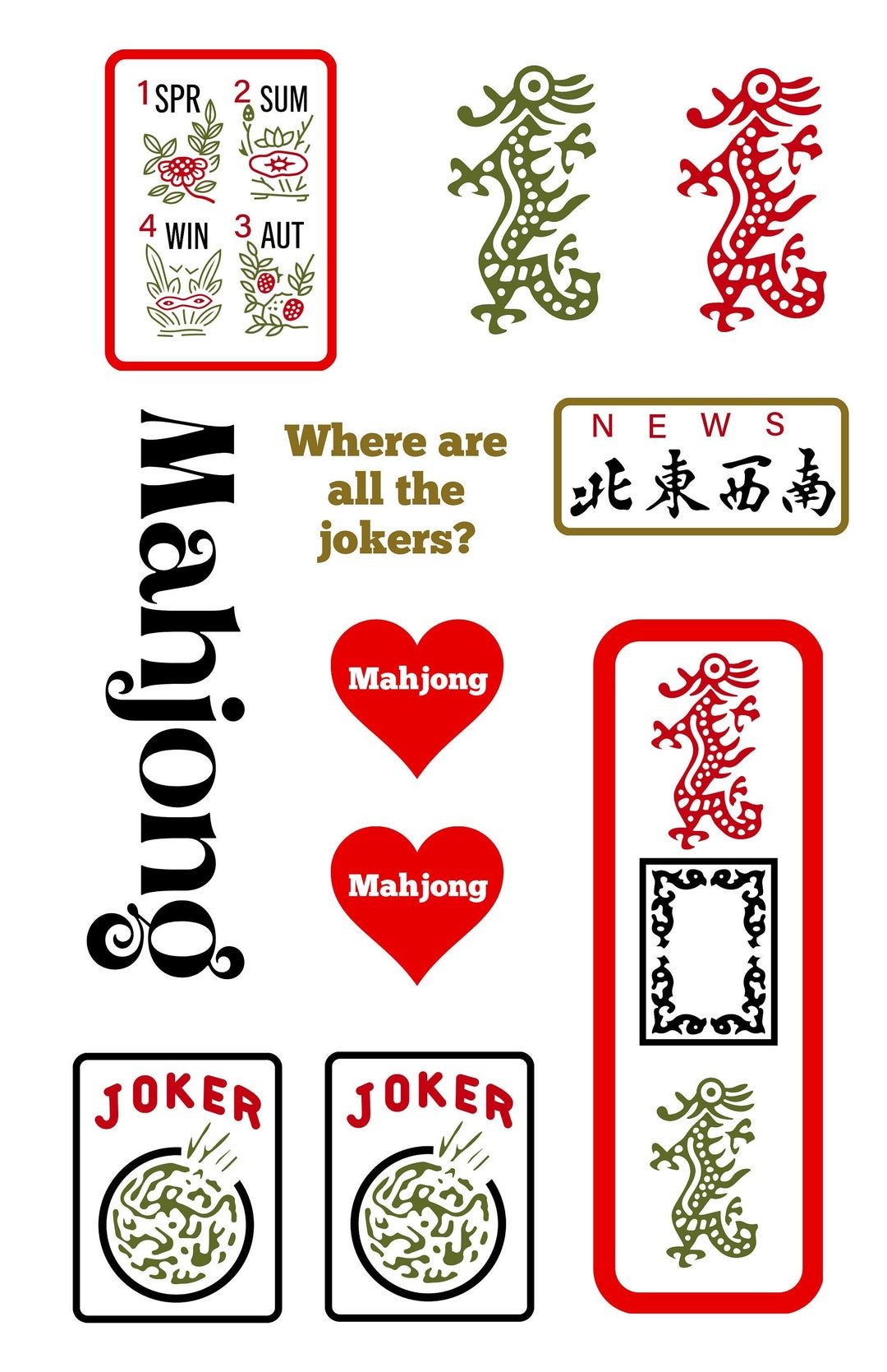 Mahjong Stickers Scrapbooking Party Decoration Favors Joker Mah Jongg ...