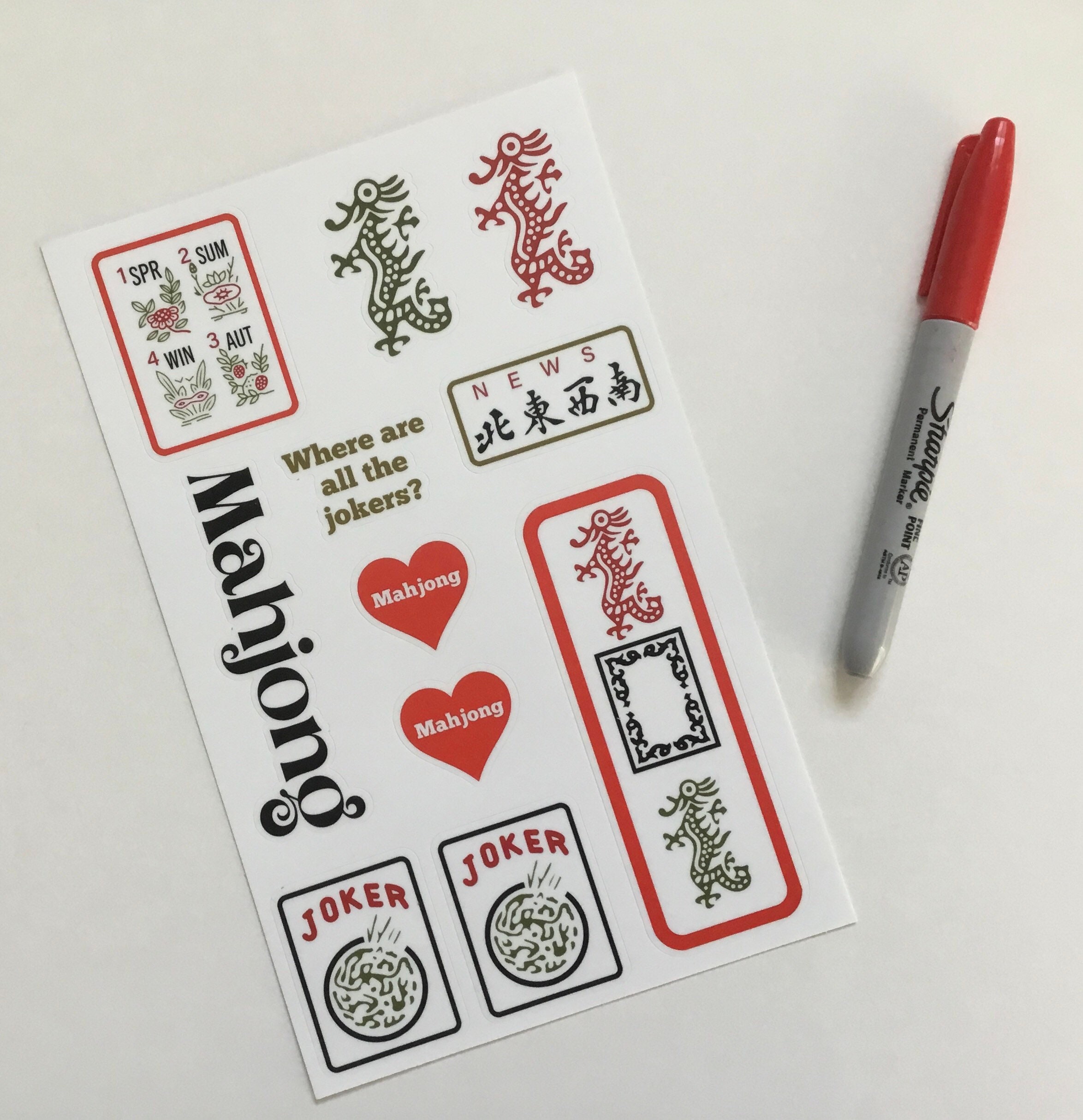 Mahjong Stickers Scrapbooking Party Decoration Favors Joker Mah Jongg ...