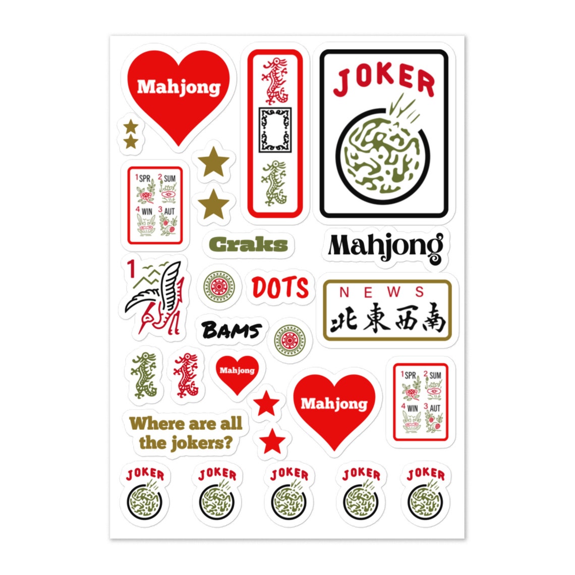 Mahjong Stickers Scrapbooking Party Decoration Favors Joker Mah Jongg ...