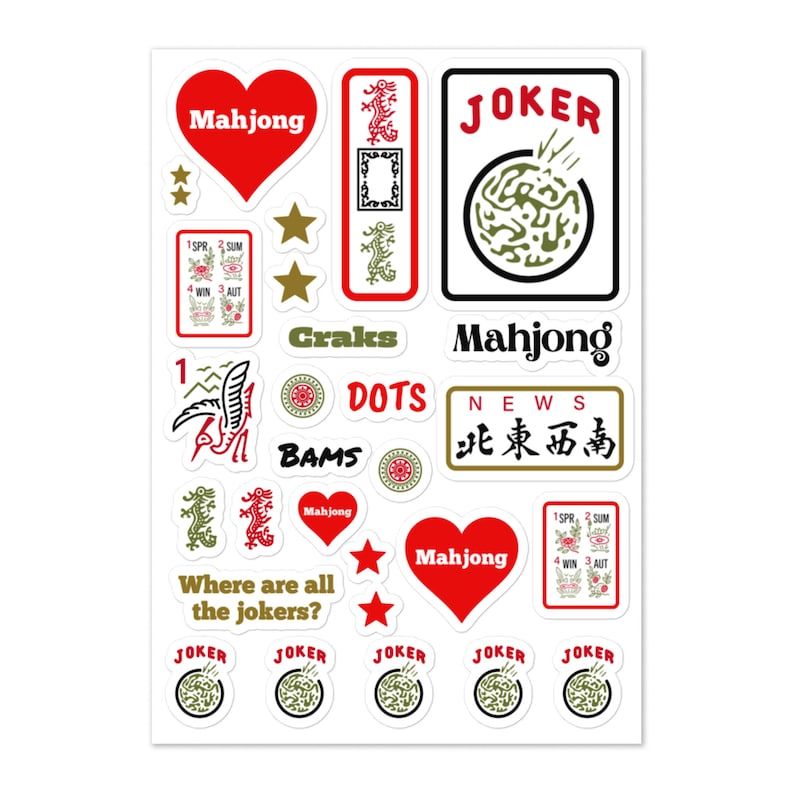 Mahjong Stickers Scrapbooking Party Decoration Favors Joker Mah Jongg ...
