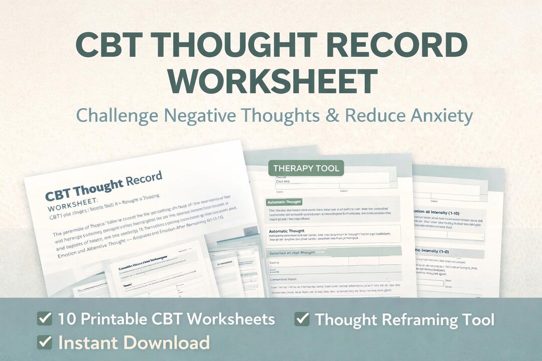 CBT Thought Record Worksheet | Anxiety Therapy Worksheets | Cognitive ...