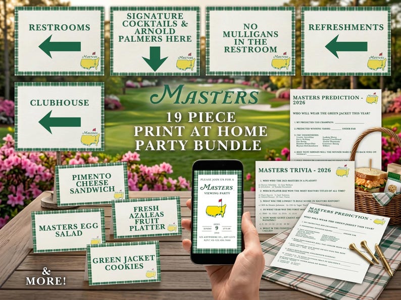 Masters 2026 Viewing Party Bundle Golf Watch Party Decorations Digital ...