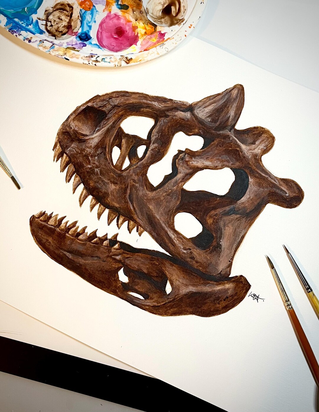 Carnotaurus Skull Acrylic A4 Painting Dinosaur Paleo Artwork - Etsy