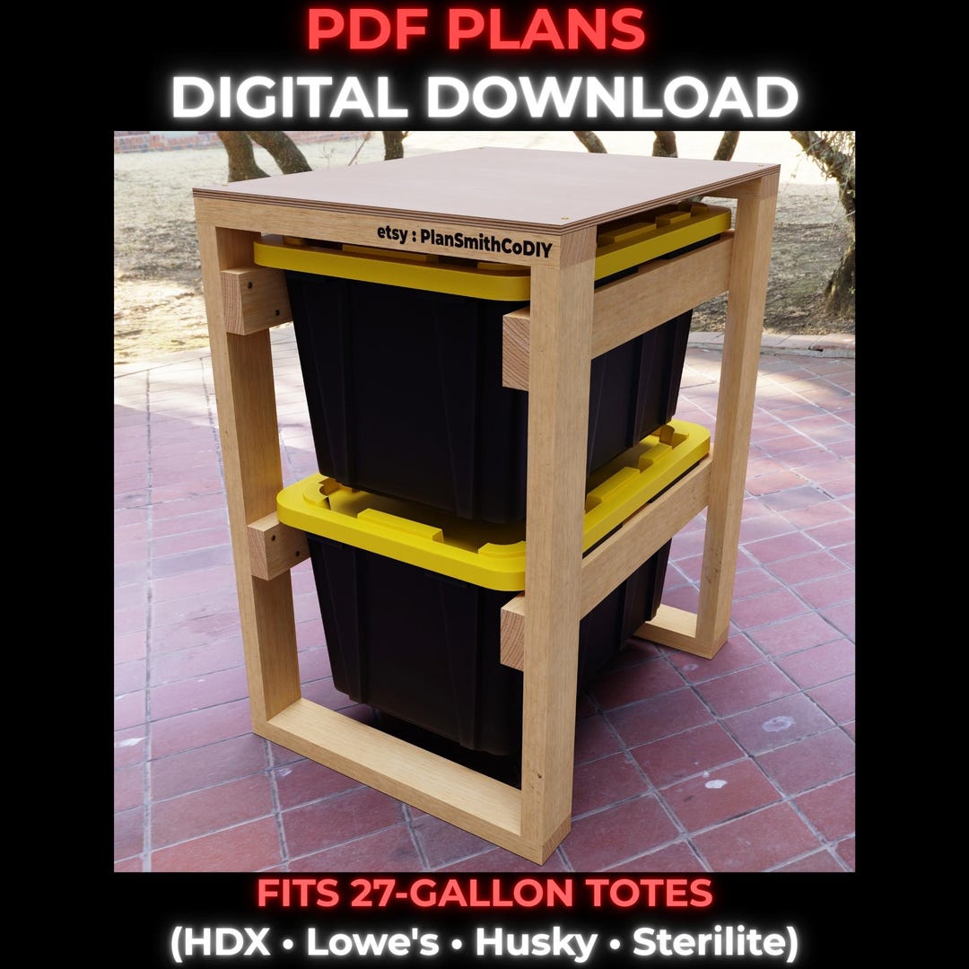 27 Gallon Tote Rack Plans PDF | Garage Storage Rack With Table Top ...