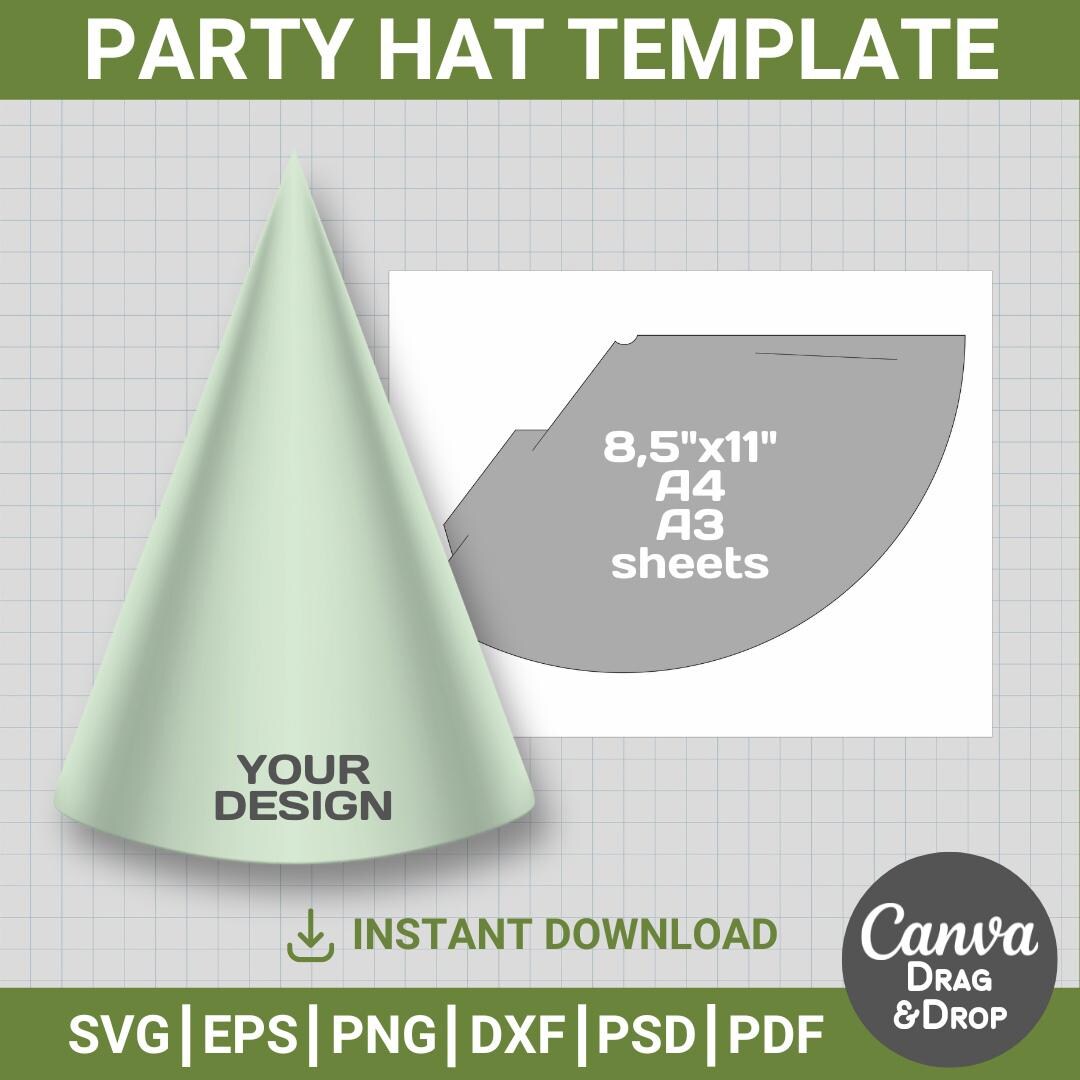 Editable Party Cone Hat Template, BUNDLE, Paper Hat Blank Template, DIY ...