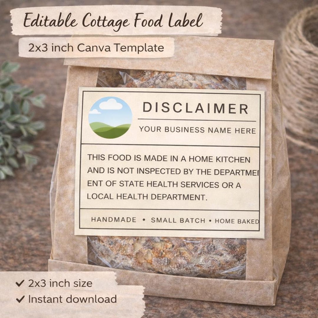Cottage Food Disclaimer Label | Editable Canva Template, Home Bakery ...