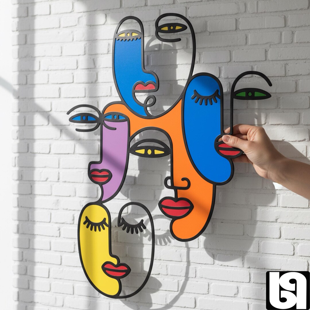 Abstract Faces Metal Acrylic Wall Art – Picasso Style Cubism Line Sign ...