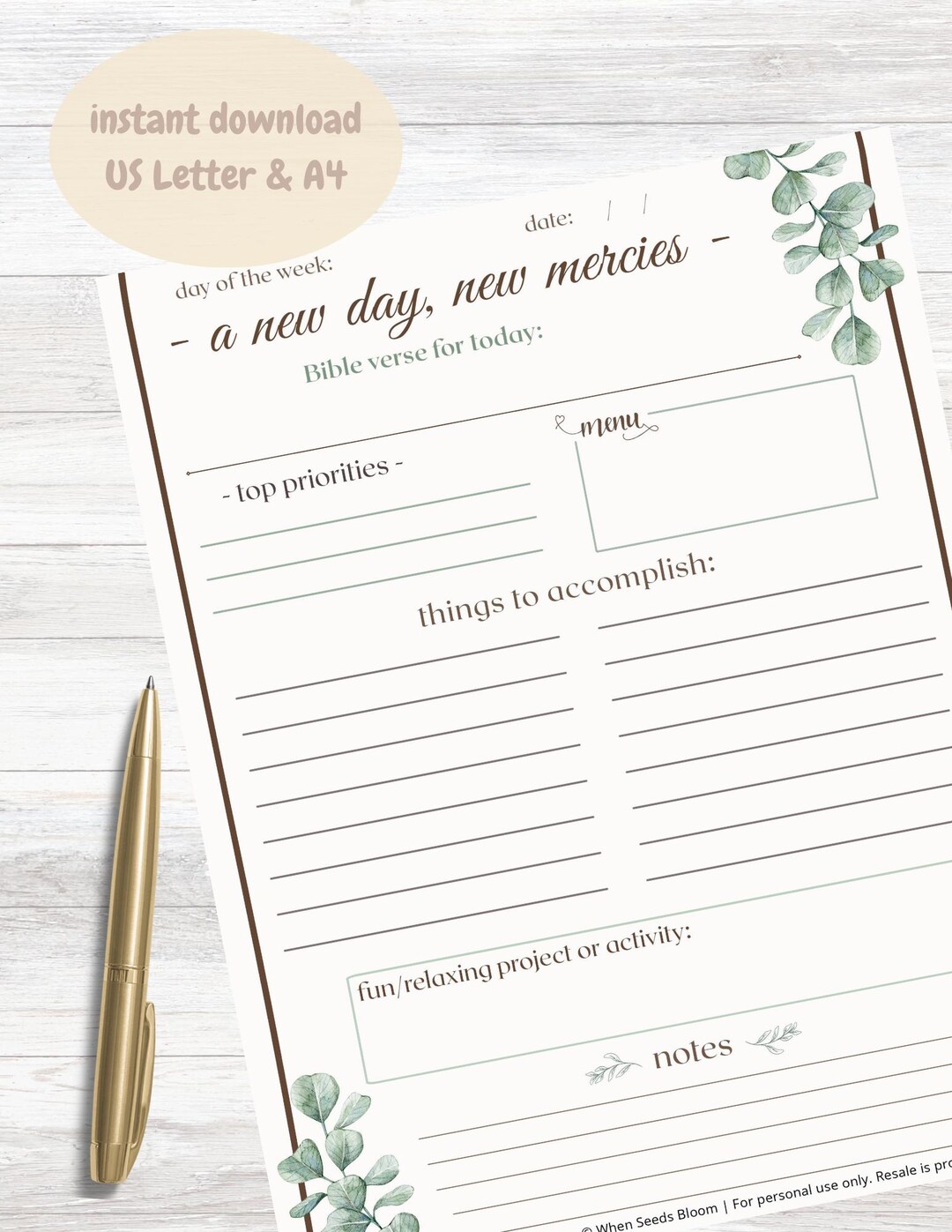 Eucalyptus Daily Schedule Planner, Neutral to Do List (digital Download ...