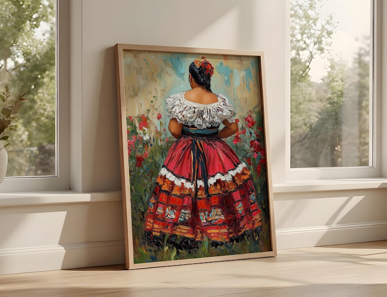 Vibrant Folklórico Dress Wall Art, Mexican Folk Dance Painting (digital ...