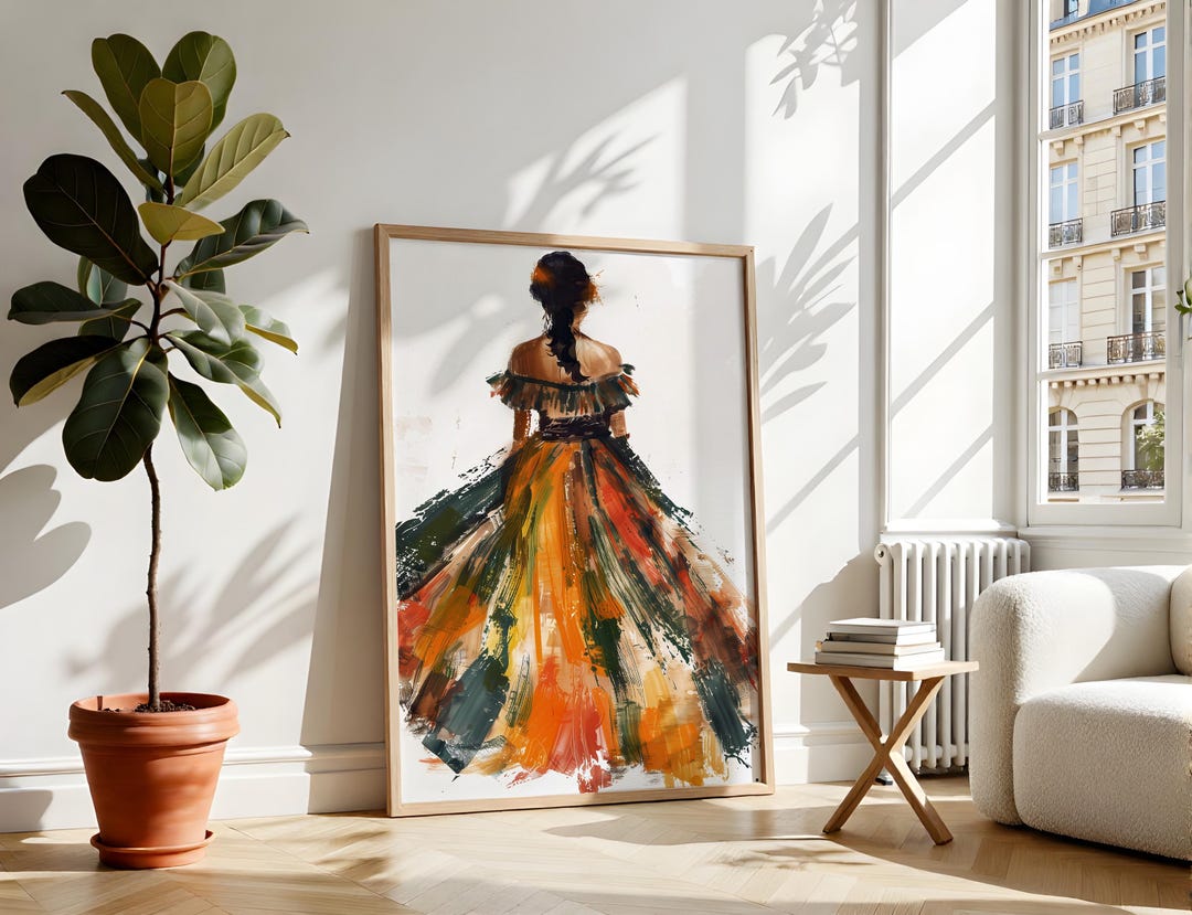 Abstract Woman Dress Print, Autumn Tones Painterly Wall Art (digital ...