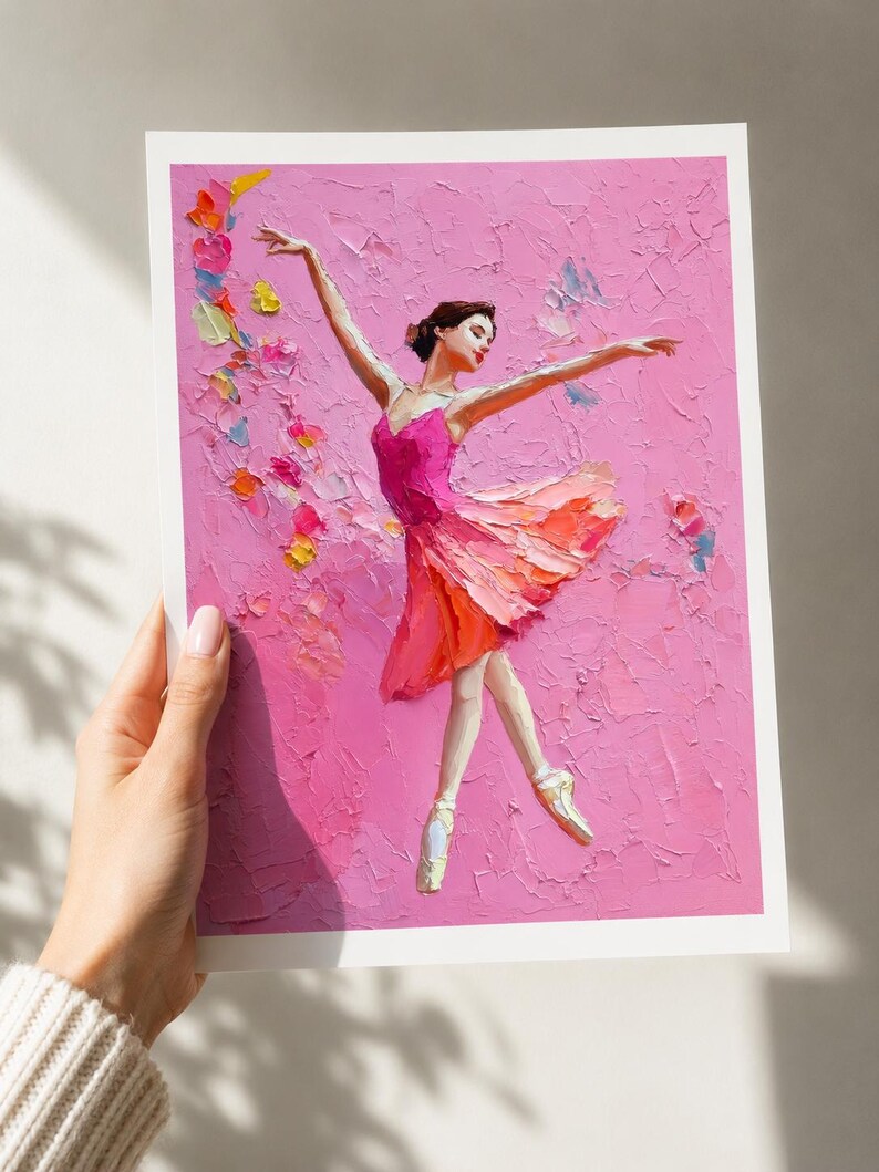 Pink Ballerina Wall Art, Textured Painting, Ballet Dancer Printable ...
