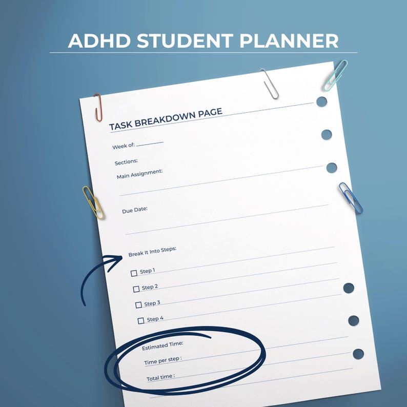 ADHD Student Planner Printable, Assignment Tracker, Study Organizer ...