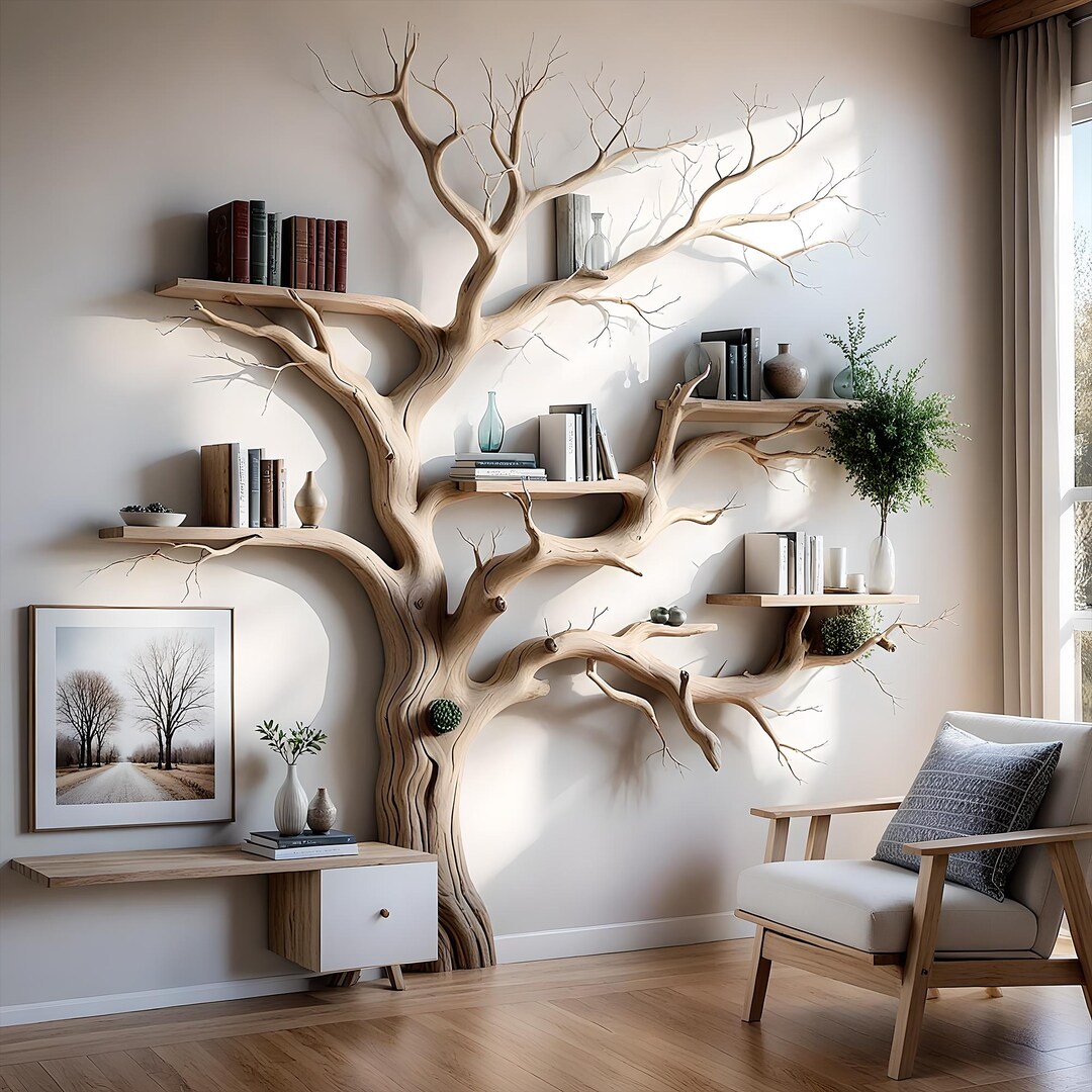 Tree Branch Shelves Live Edge Wall Mount Floating Bookshelf Tree ...