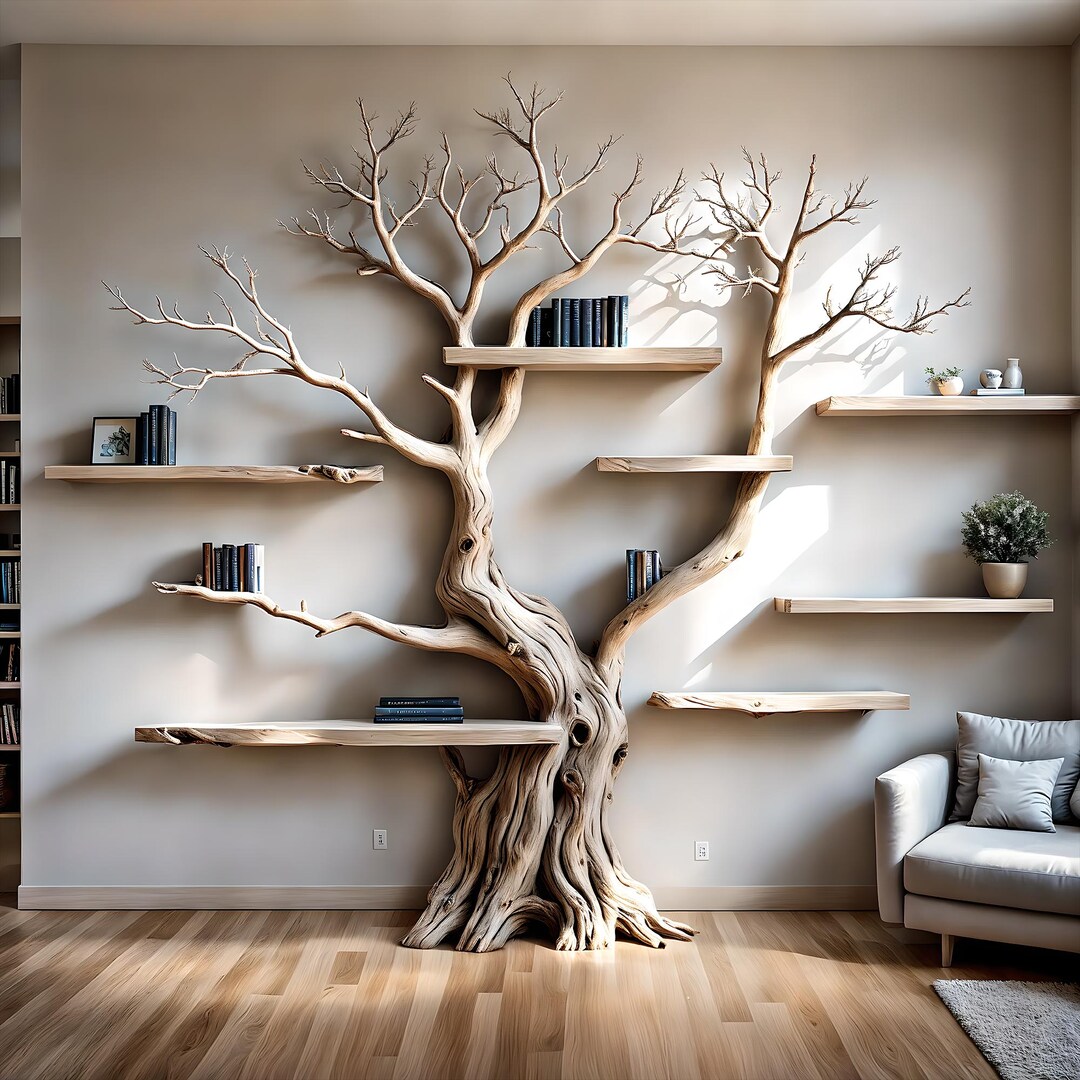 Natural Wooden Tree Branch Bookshelf Unique Highlight, Bringing Natural ...