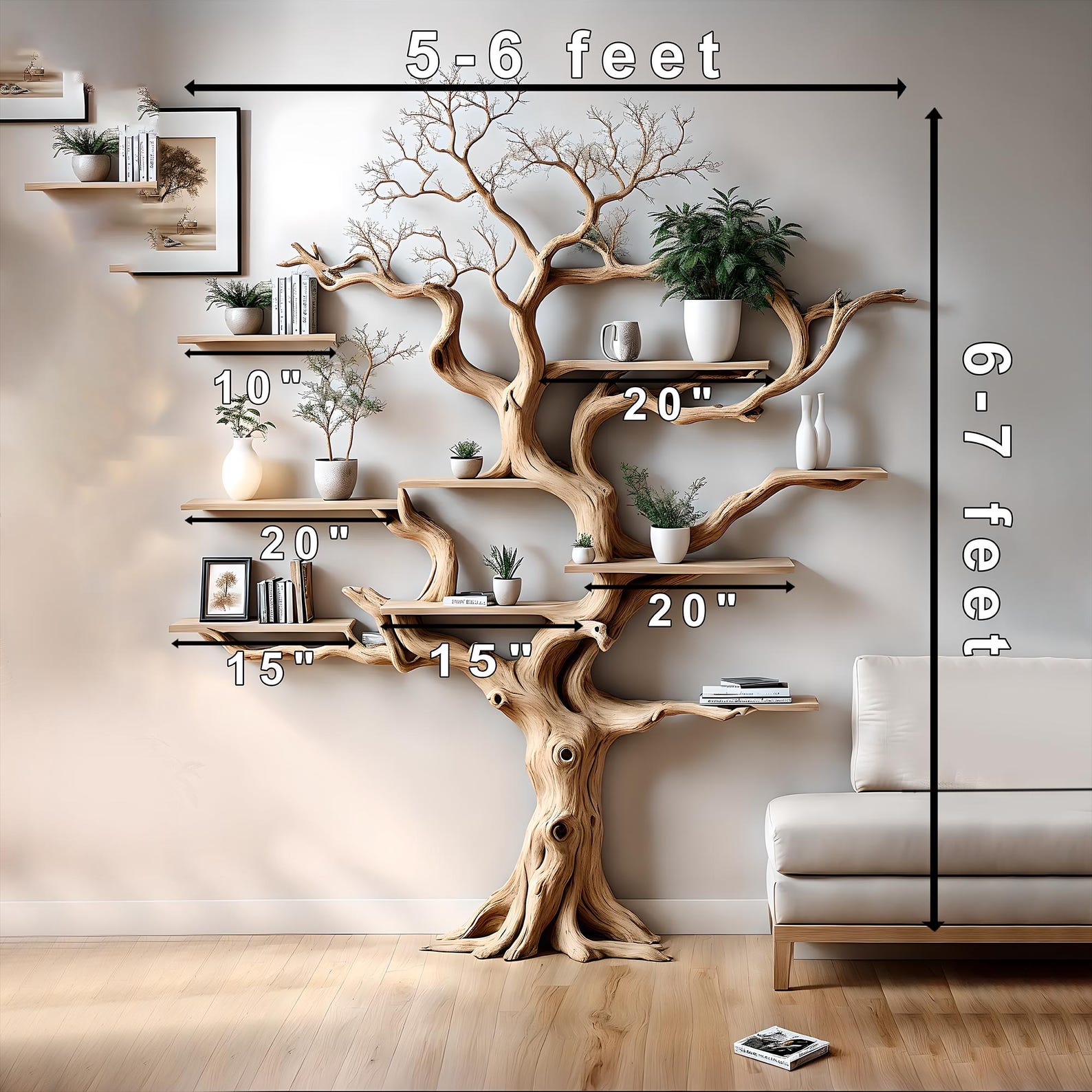 Handmade Wall-mounted Solid Wood Tree Branch Bookshelf for Interior ...