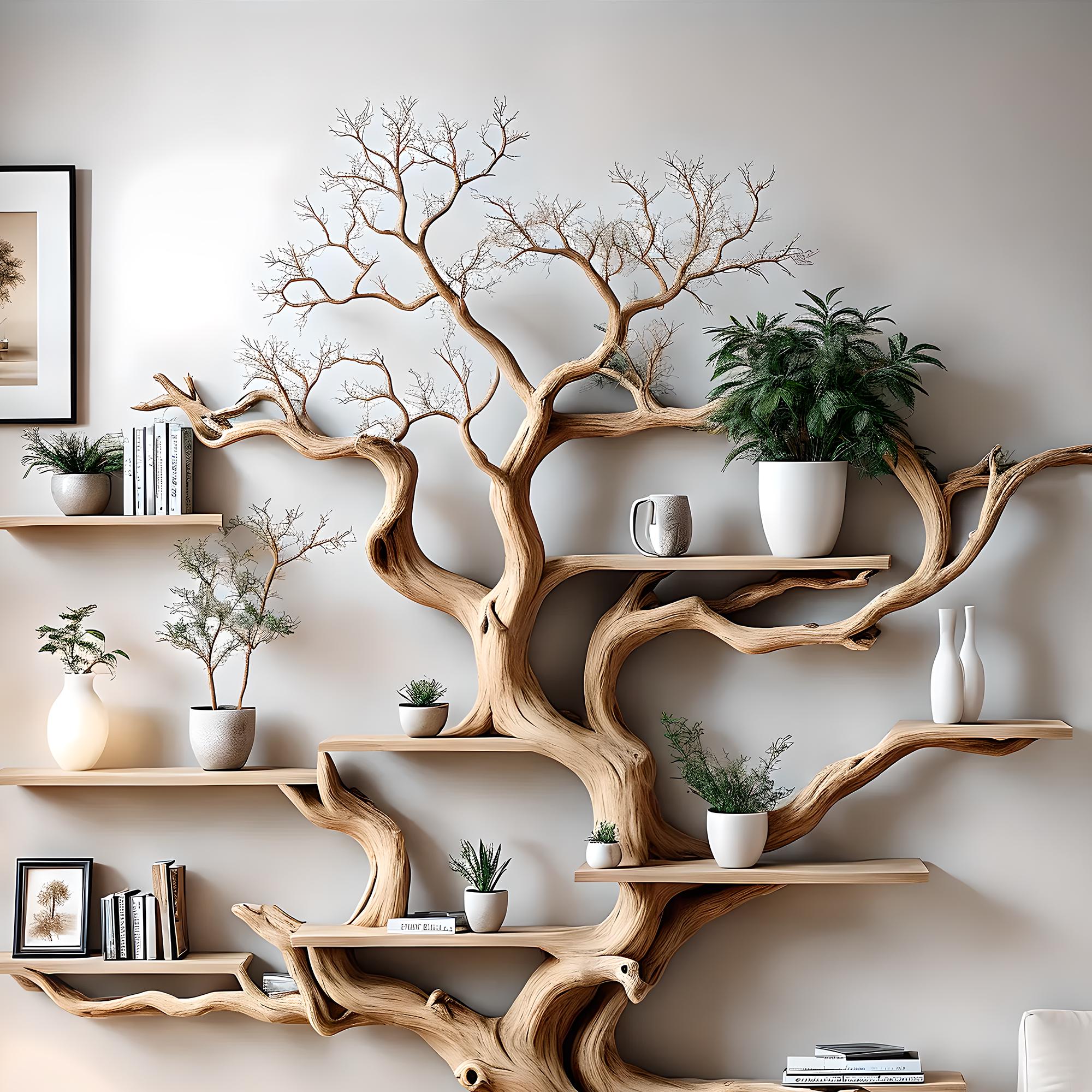 Handmade Wall-mounted Solid Wood Tree Branch Bookshelf for Interior ...