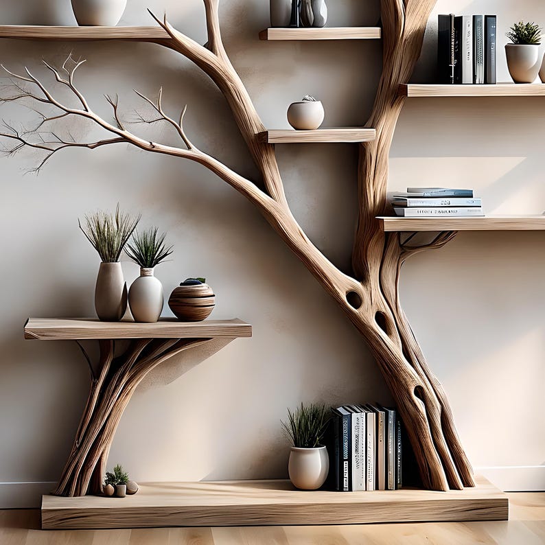 Driftwood Bookshelf, Tree-shaped Bookshelf, Solid Wood Bookshelf ...