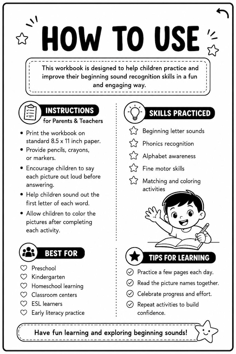 Beginning Sounds Worksheets for Kids | Preschool Phonics Workbook ...