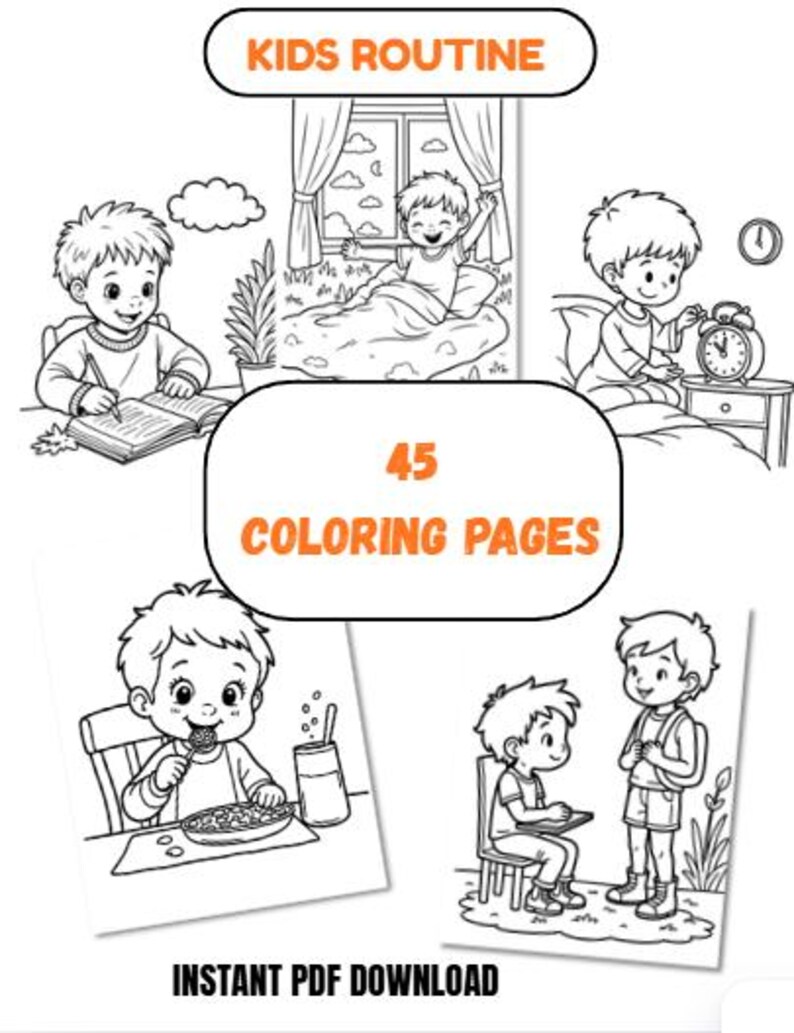 Kids Daily Routine Coloring Book | 45 Printable Pages | Morning to ...